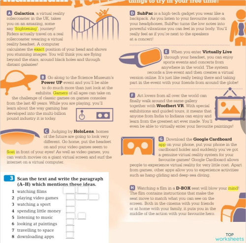 reading, scanning. Interactive worksheet | TopWorksheets