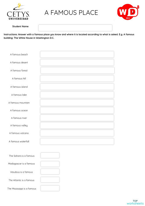A FAMOUS PLACE. Interactive worksheet | TopWorksheets
