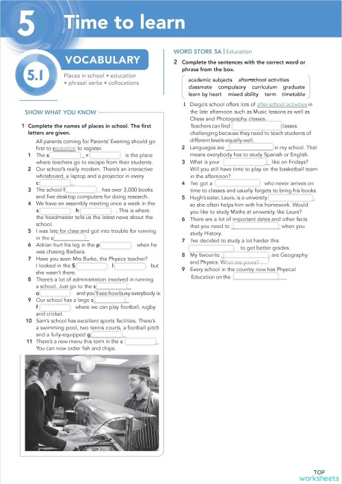 Focus 2 Unit 5.1 Wordstore 5A. Interactive worksheet | TopWorksheets