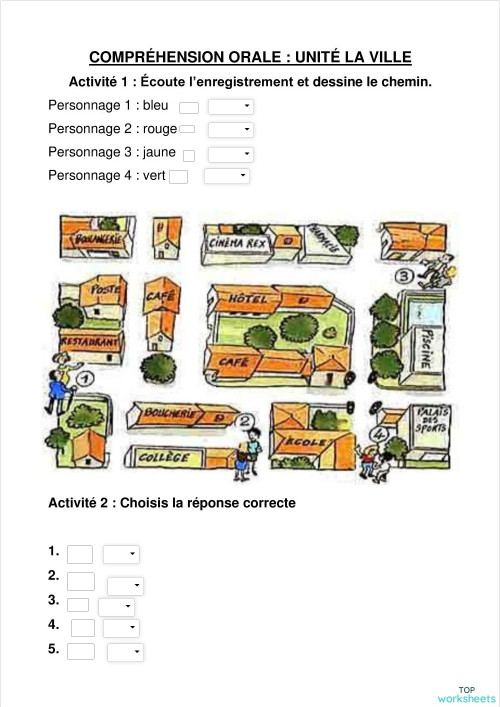 COMPRÉHENSION ORALE LA VILLE. Ficha interactiva | TopWorksheets