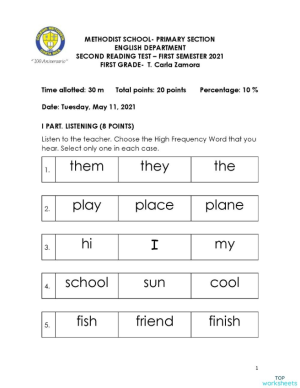 Reading Exam first grade. Interactive worksheet | TopWorksheets