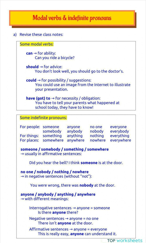 Modal verbs: must, have to, need, should. Interactive worksheet ...