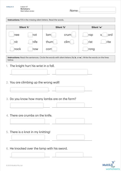 Lesson 57 Silent Letter Review. Interactive worksheet | TopWorksheets