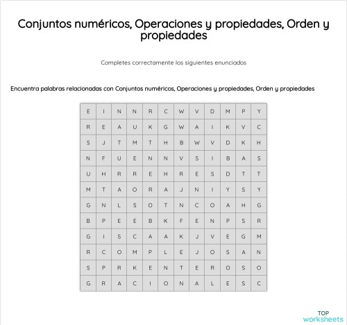 Conjuntos numéricos, Operaciones y propiedades, Orden y propiedades. Ficha interactiva ...