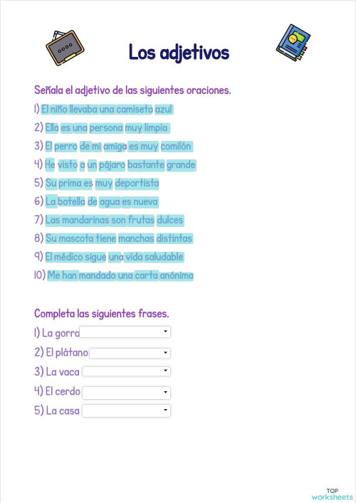 LOS ADJETIVOS. Ficha interactiva | TopWorksheets