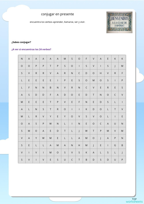 conjugar en presente. Ficha interactiva | TopWorksheets