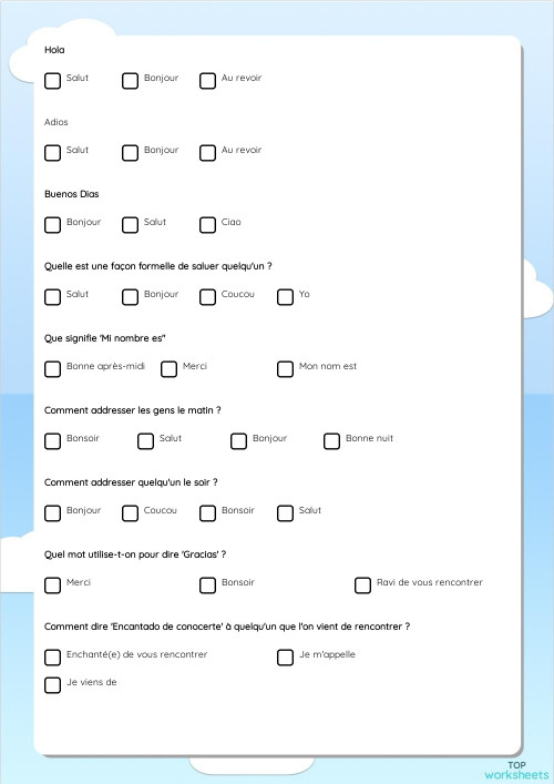 Les introductions et salutations. Fiche interactive | TopWorksheets