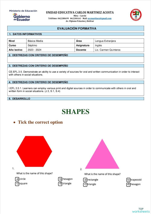 The Shapes. Interactive worksheet | TopWorksheets