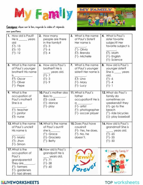 My family. Interactive worksheet | TopWorksheets