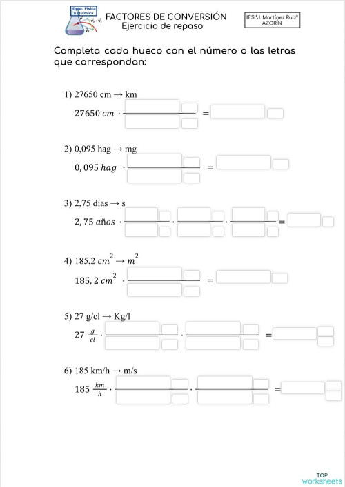 Repaso factores de conversión. Ficha interactiva | TopWorksheets