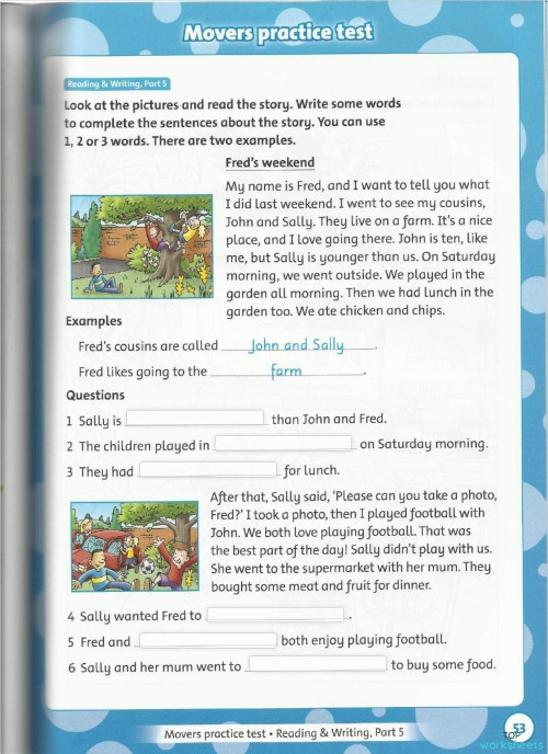 001 5th Reading and Writing Part 5. Interactive worksheet | TopWorksheets