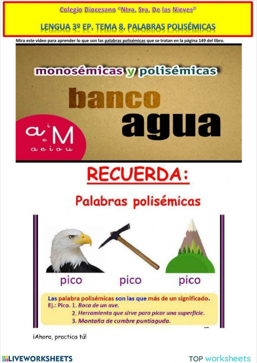 Palabras polisémicas. Interactive worksheet | TopWorksheets