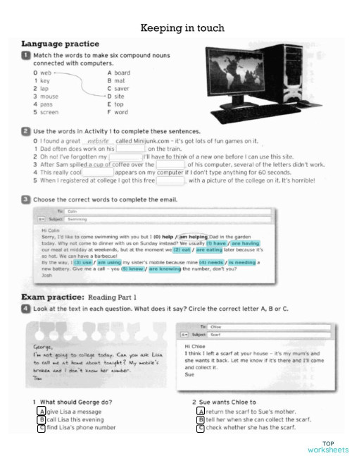 ACTIVITY 3-KEEPING IN TOUCH. Interactive worksheet | TopWorksheets
