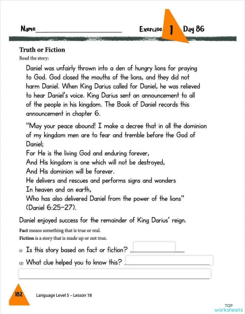Lesson 18: Truth or Fiction Pg 182-183 Ex 1. Interactive worksheet ...