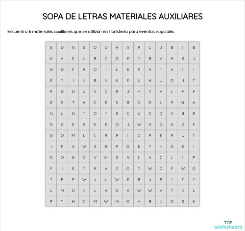 SOPA DE LETRAS MATERIALES AUXILIARES. Ficha interactiva | TopWorksheets