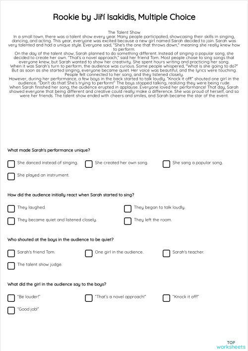 Rookie by Jiří Isakidis, Multiple Choice. Interactive worksheet ...