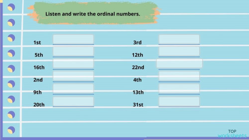 U12-VOCABULARY ordinal numbers (A1). Interactive worksheet | TopWorksheets
