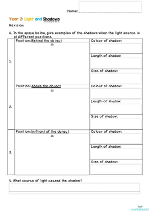 Light and Shadow (Revision). Interactive worksheet | TopWorksheets