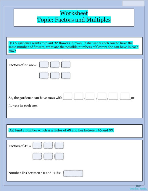 Factors and Multiples.. Interactive worksheet | TopWorksheets