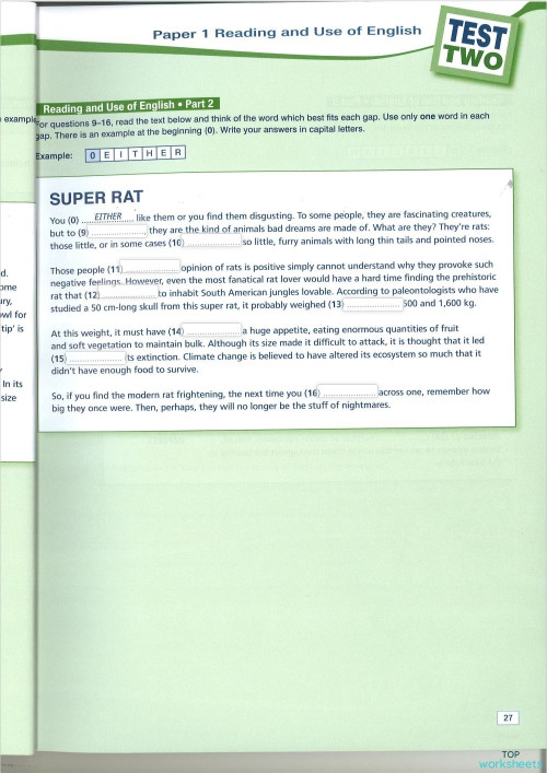 B2 CAMBRIDGE TEST 2 use of English. Interactive worksheet | TopWorksheets