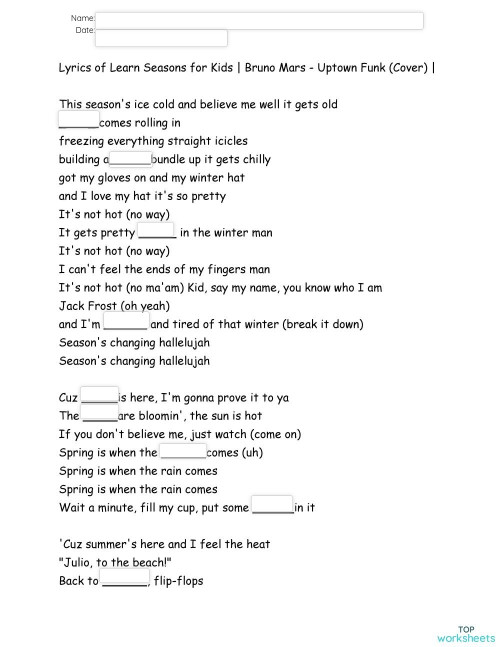 Listen to the song.. Interactive worksheet | TopWorksheets