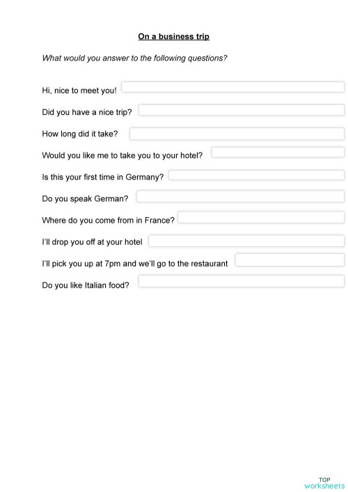 On a business trip. Interactive worksheet | TopWorksheets