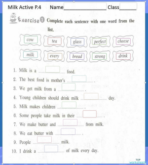 Milk ( Active ) P.4. Interactive worksheet | TopWorksheets