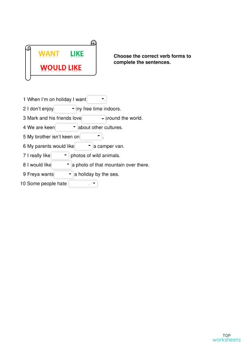 LIKE vs WANT. Interactive worksheet | TopWorksheets