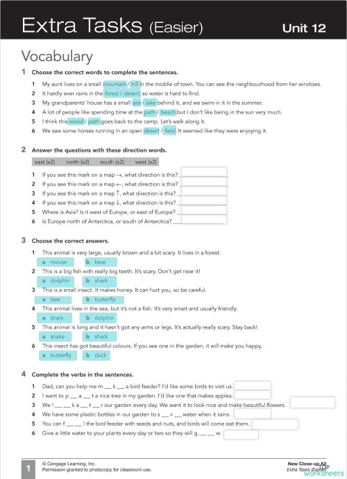 Close-Up A2 Extra Tasks Easier U12. Interactive worksheet | TopWorksheets