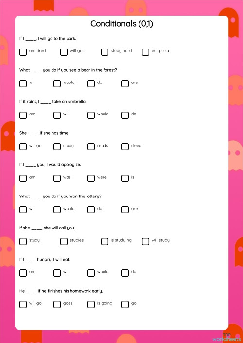 Conditionals (0,1). Interactive worksheet | TopWorksheets