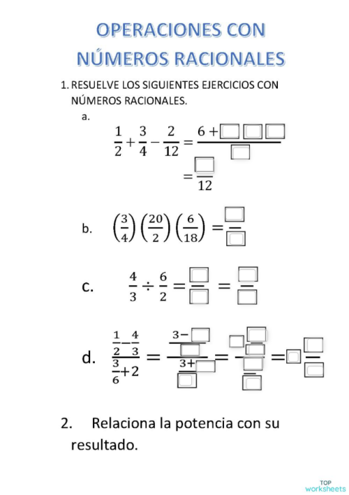 OPERACIONES CON NÚMEROS RACIONALES. Ficha interactiva | TopWorksheets