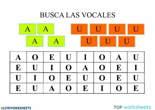 Identifica las vocales. Ficha interactiva | TopWorksheets