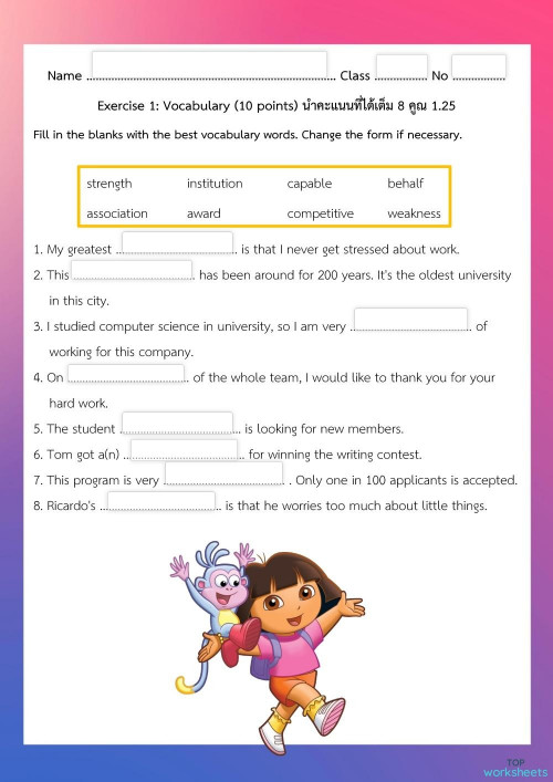 Vocabulary M.6/10. Interactive worksheet | TopWorksheets