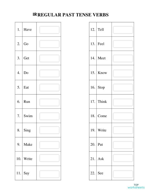 IRREGULAR PAST TENSE VERBS. Interactive worksheet | TopWorksheets