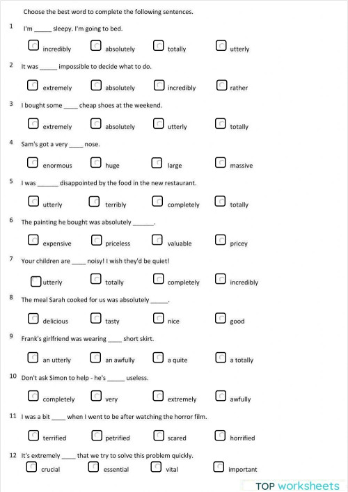 Intensifiers advanced. Interactive worksheet | TopWorksheets