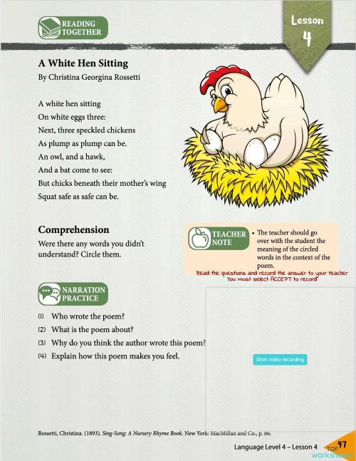 Lesson 4: Reading Together Pg 47. Interactive worksheet | TopWorksheets
