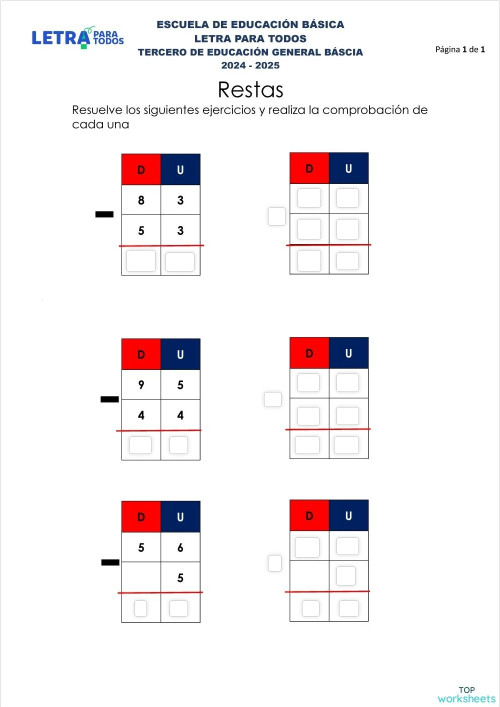 Restas con reagrupación. Ficha interactiva | TopWorksheets