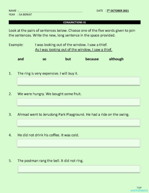 CONJUNCTIONS 01/02. Interactive worksheet | TopWorksheets