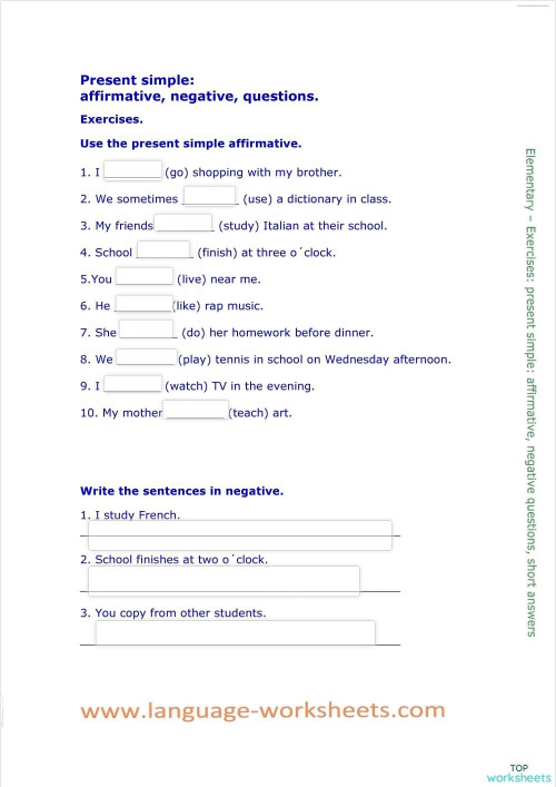 Homework- Simple Present Tense ( Sept 25). Interactive worksheet ...