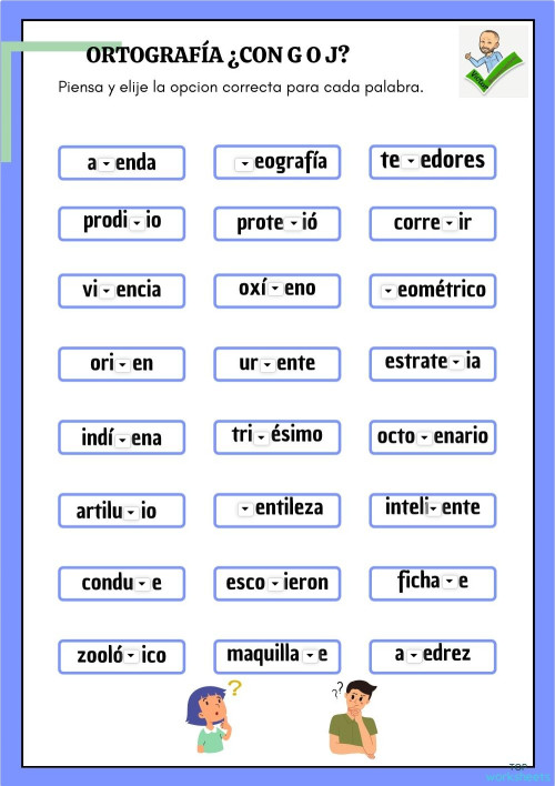 USO DE G Y J. Ficha interactiva | TopWorksheets