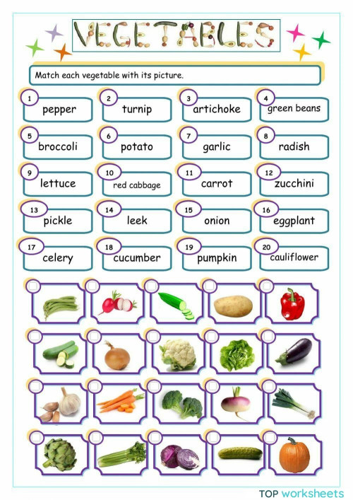 Vegetables match. Interactive worksheet | TopWorksheets
