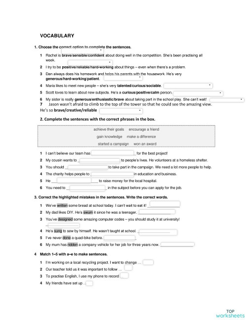 Interactive worksheets and online exercises in english | TopWorksheets
