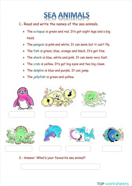 Sea animals. Interactive worksheet | TopWorksheets