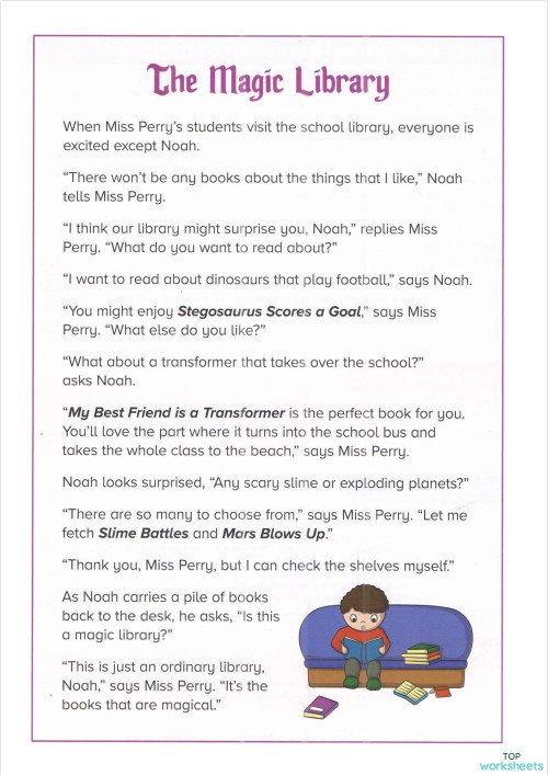 The Magic Library Comprehension. Interactive worksheet | TopWorksheets