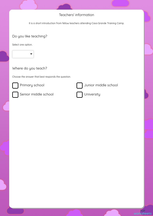 Teachers' information. Interactive worksheet | TopWorksheets