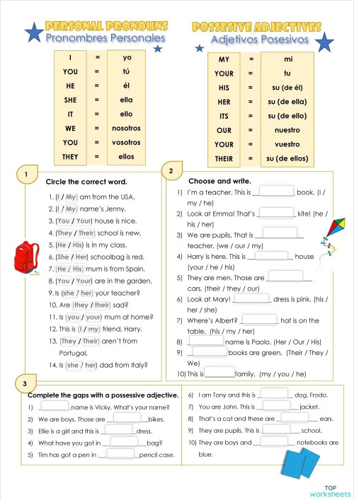 Possessive adjectives. Interactive worksheet | TopWorksheets