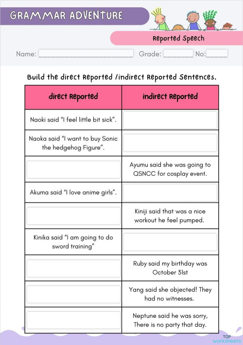 Reported Speech. Interactive worksheet | TopWorksheets