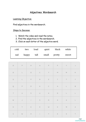 adjective wordsearch. Interactive worksheet | TopWorksheets