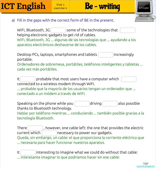 ICT 1.4 - Be - Writing. Interactive worksheet | TopWorksheets