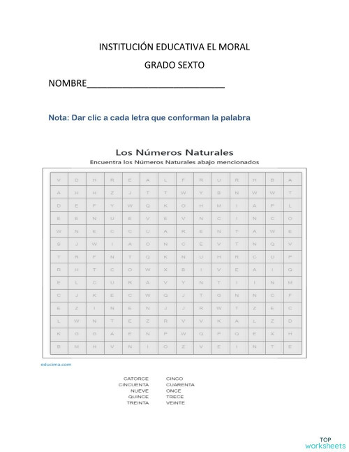 Sopa de letras numeros naturales. Ficha interactiva | TopWorksheets